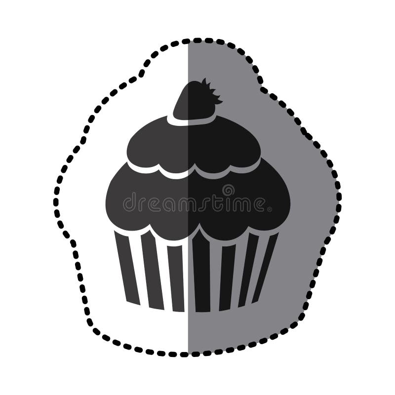 Sticker Shading Monochrome Cupcake with Strawberry Icon Stock ... Sticker Shading Monochrome Cupcake with Strawberry Icon Stock ...