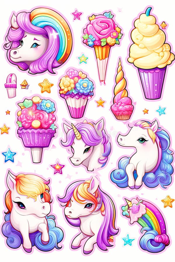 Sticker Sheet with Cartoon Unicorns Stock Image - Image of print, magic ...