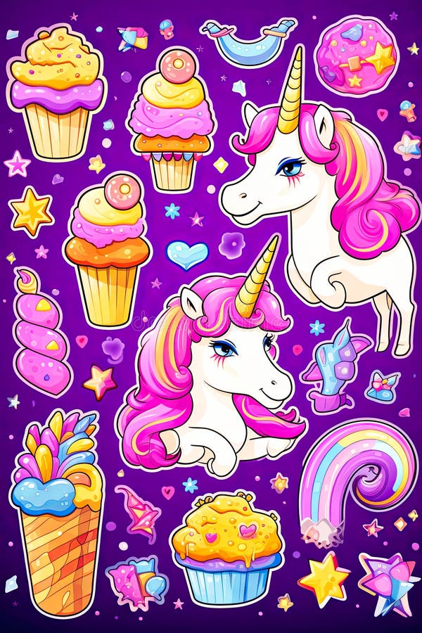 Sticker Sheet with Cartoon Unicorns Stock Image - Image of schedule ...