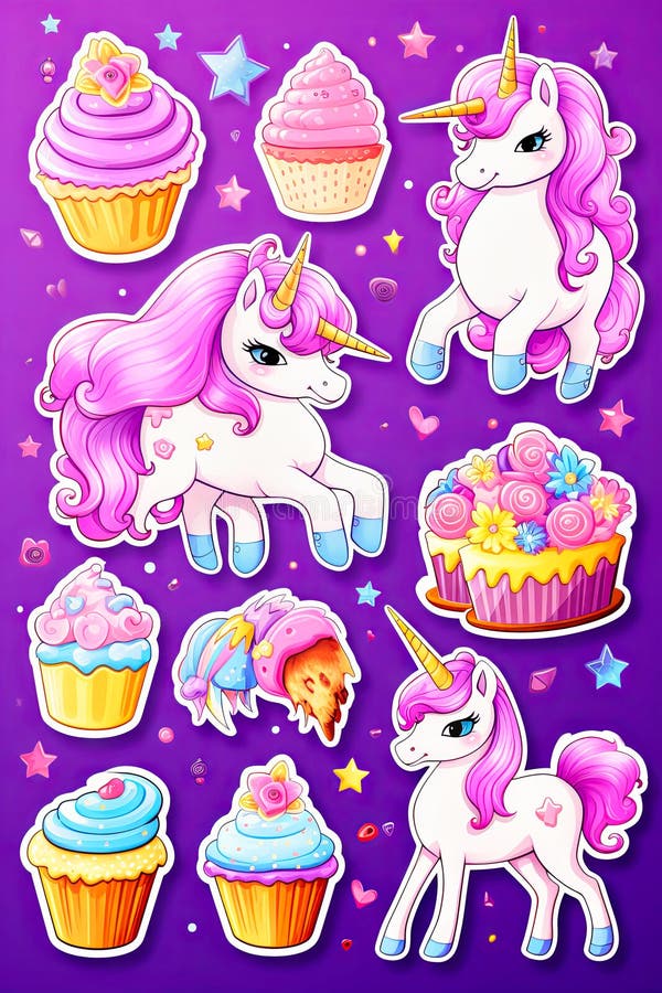 Sticker Sheet with Cartoon Unicorns Stock Image - Image of card ...