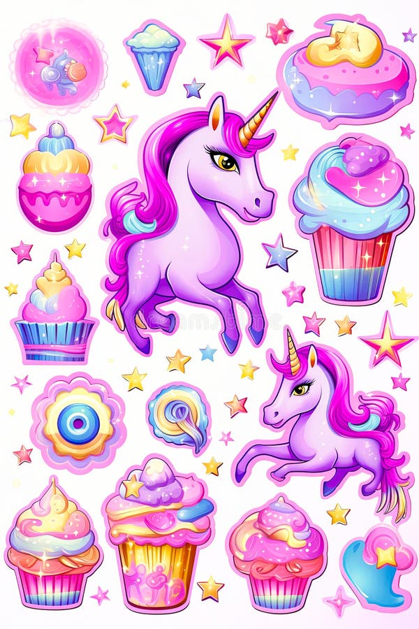 Sticker Sheet with Cartoon Unicorns Stock Photo - Image of sticker ...