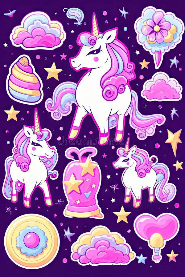 Sticker Sheet with Cartoon Unicorns Stock Photo - Image of animal ...
