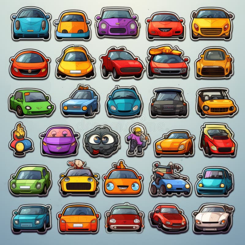 Sticker Sheet Design a Collection of Cartoon Car. AI Generative Stock ...