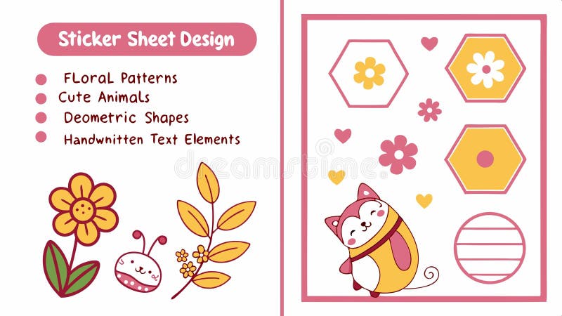 Sticker Sheet Design with Cute Icons, Decorative and Fun Elements for ...