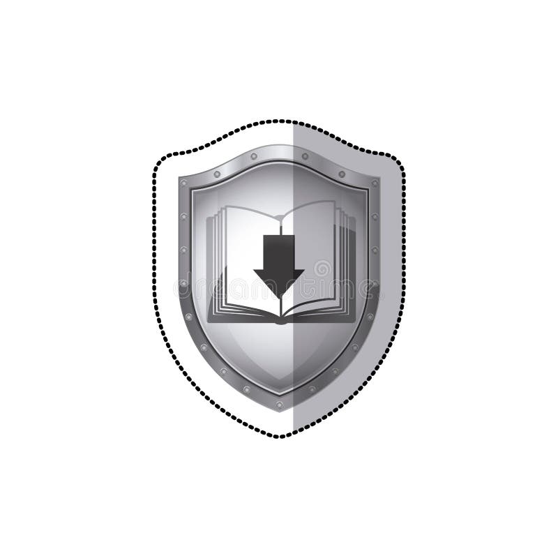 Sticker Shield with Open Book and Arrow Stock Vector - Illustration of ...