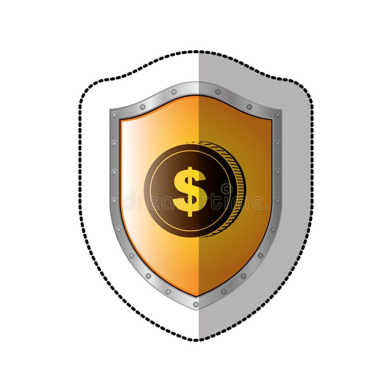 Sticker Shield with Silhouette Coin with Dollar Symbol Stock ...