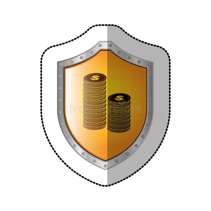 Sticker Shield with Silhouette Stacked Coins with Dollar Symbol Stock ...