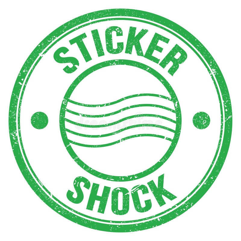 STICKER SHOCK Text on Green Round Postal Stamp Sign Stock Illustration ...
