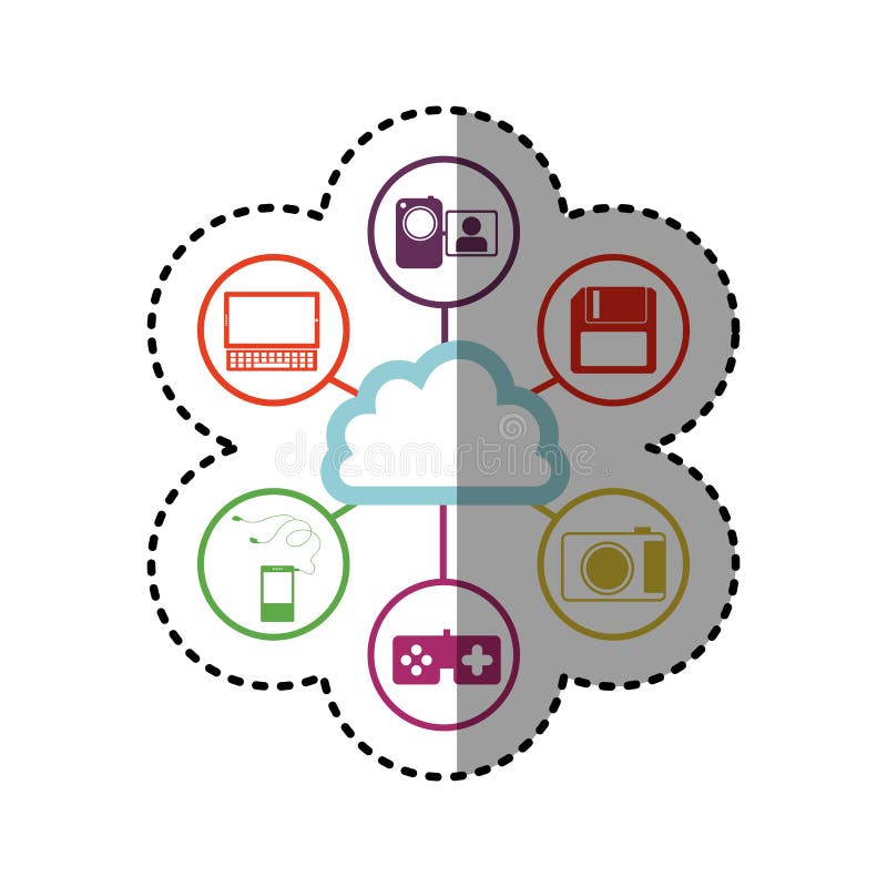 Sticker Silhouette Colorful Cloud Storage with Icon Apps Stock ...