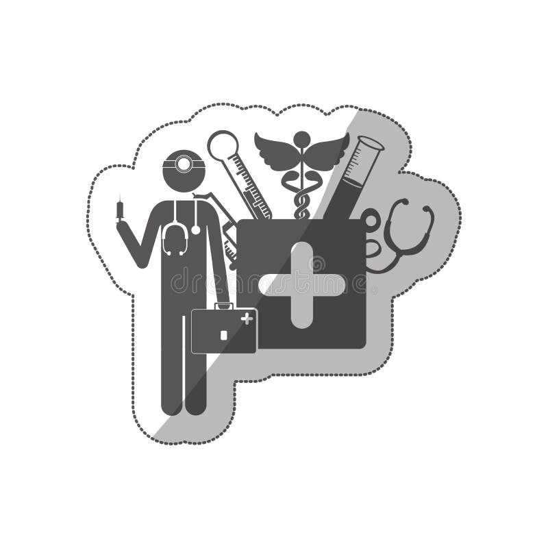 Sticker Silhouette Doctor with Medical Tools Stock Vector ...