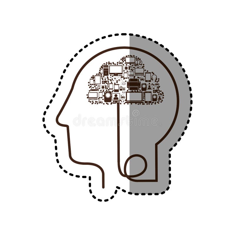 Sticker Silhouette Profile Human Head with Tech Device Stock ...