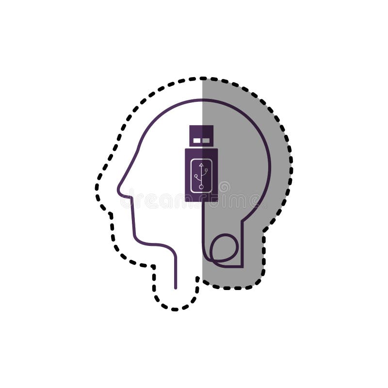 Sticker Silhouette Profile Human Head with Usb Device Stock ...