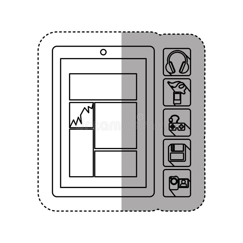 Sticker Silhouette Tech Table and Icon Apps Stock Illustration ...