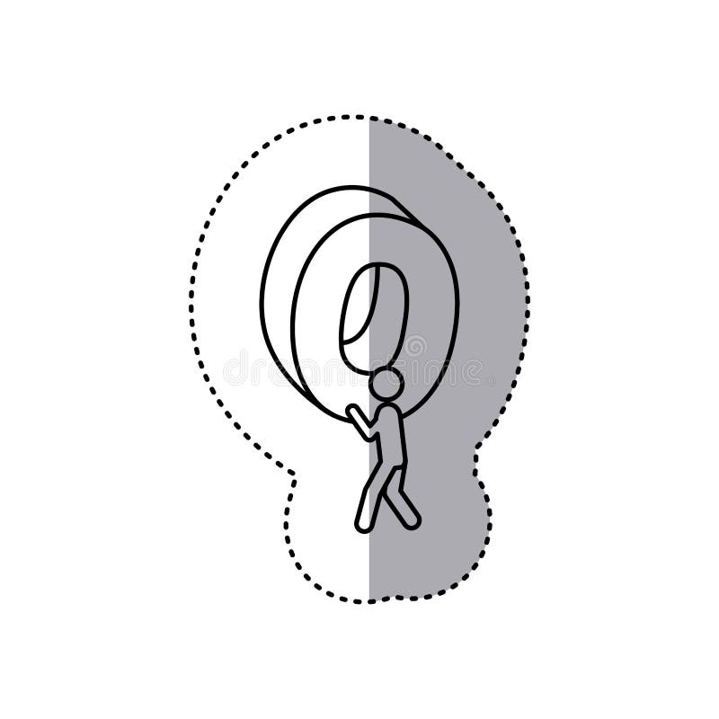 Sticker Silhouette Worker Holding Word O in Relief Stock Illustration ...