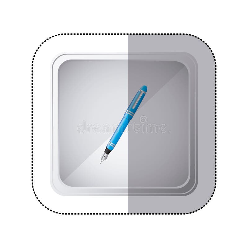 Sticker Silver Square Button with Fountain Pen Icon Stock Illustration ...