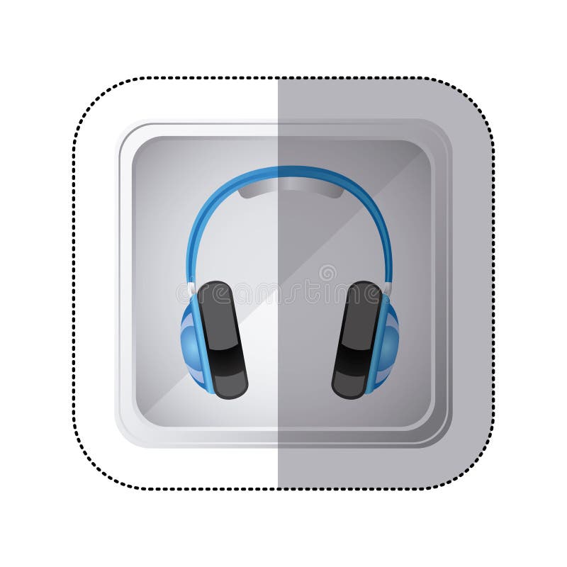 Sticker Silver Square Button with Music Headphones Stock Illustration ...