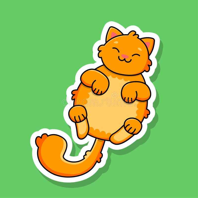 Sticker of a Sleeping Smiling Ginger Cat. Vector Illustration. Stock ...