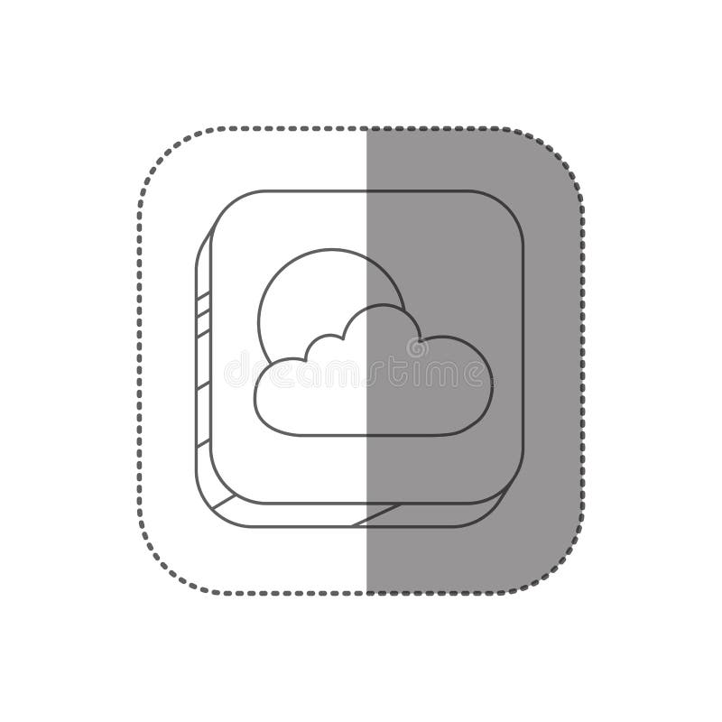 Sticker Square Silhouette Button with Contour of Cloud with Sun Stock ...