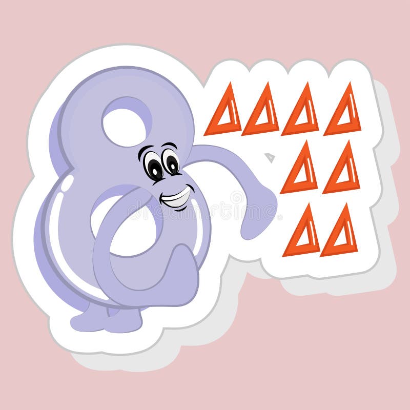 Sticker Style 8 Cartoon Number with Set Squares on Pink Stock ...