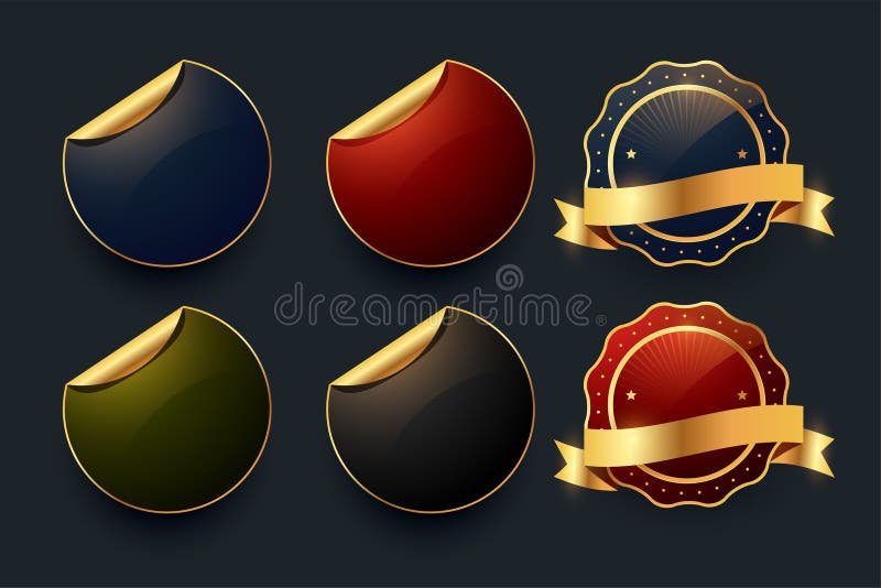 Sticker Style Circular Golden Badge Element Banner in Set Stock Vector ...