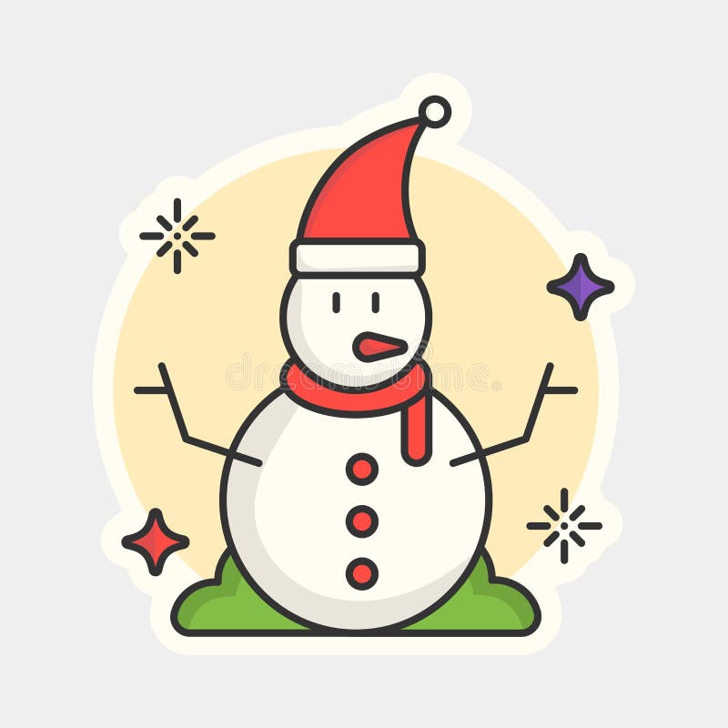 Sticker Style Colorful Snowman Icon on White Stock Illustration ...
