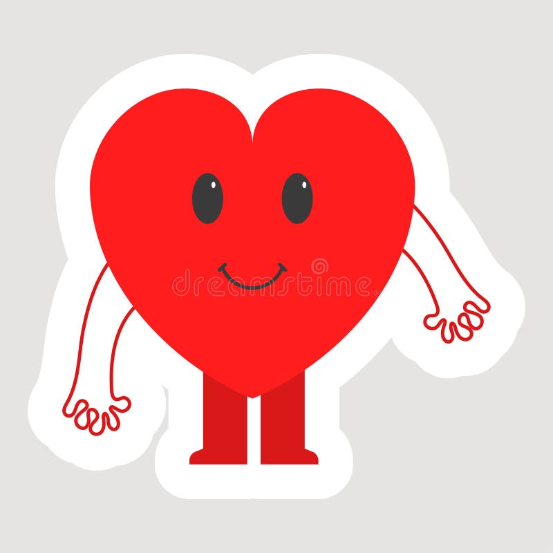 Sticker Style Cute Red Heart Cartoon in Stand Stock Illustration ...