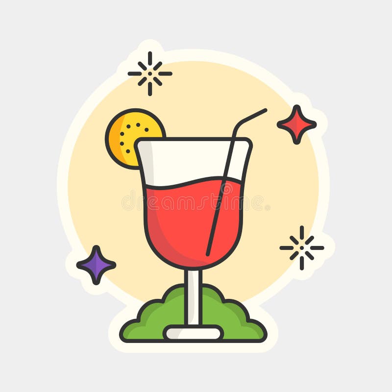 Sticker Style Decorate Cocktail Glass on White Stock Illustration ...