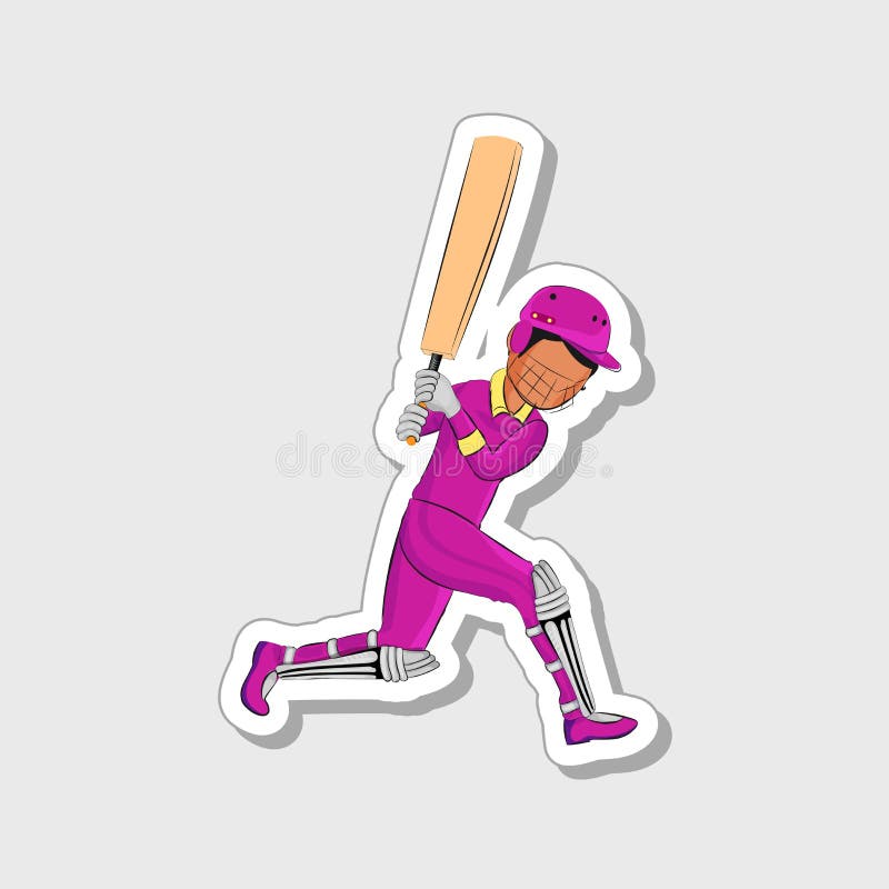 Sticker Style Faceless Cricket Batsman in Action Pose on Grey Stock ...