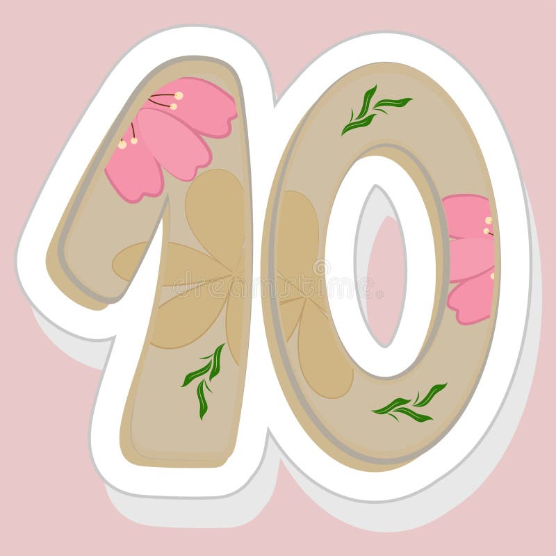 Sticker Style Floral 10 Number on Pink Stock Illustration ...