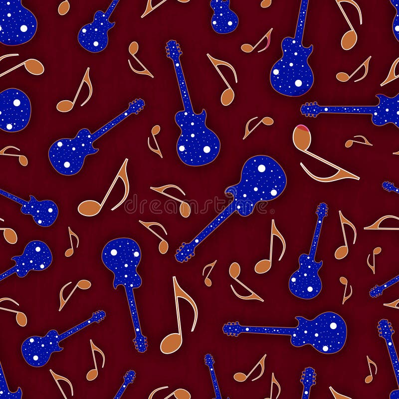 Sticker Style Guitar Instrument and Quarter Notes Decorated Red ...