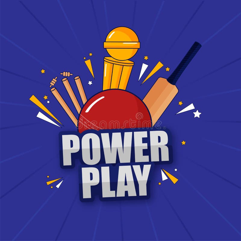 Sticker Style Power Play Text with Cricket Tournament on Blue Rays ...
