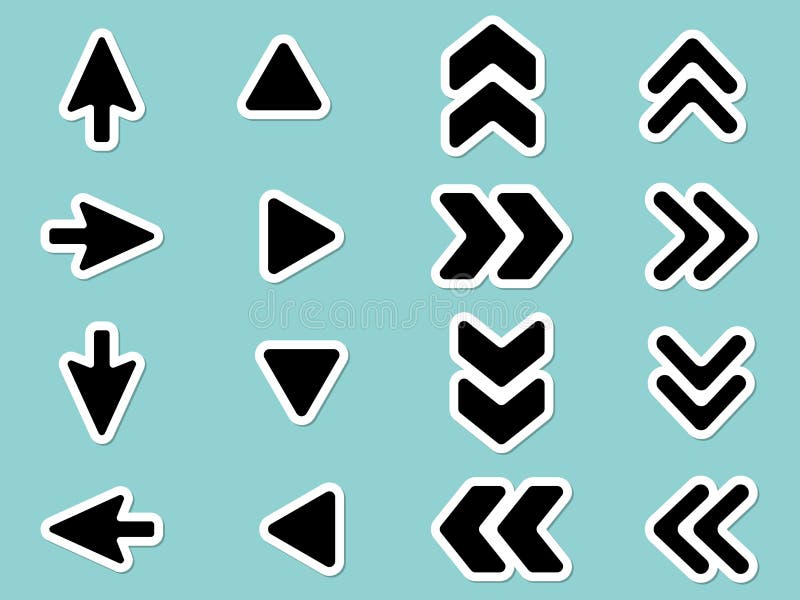 Sticker Style White Edged Arrow Icon Set Stock Vector - Illustration of ...