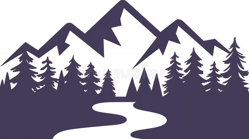 Sticker with a Stylized Silhouette of a Mountain Range with a Winding ...