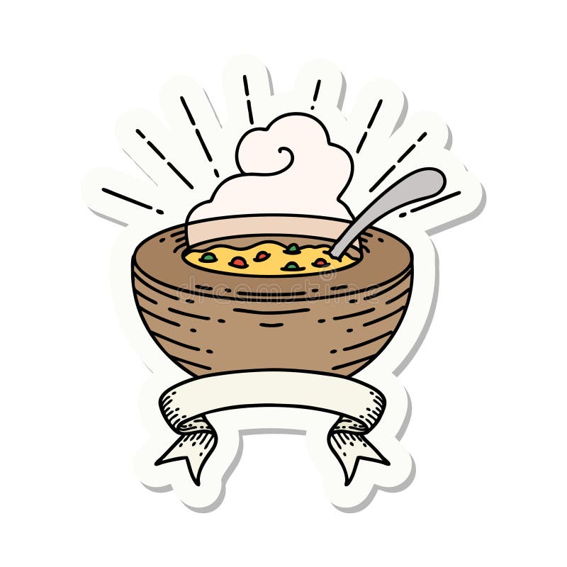 Sticker of Tattoo Style Bowl of Soup Stock Vector - Illustration of ...