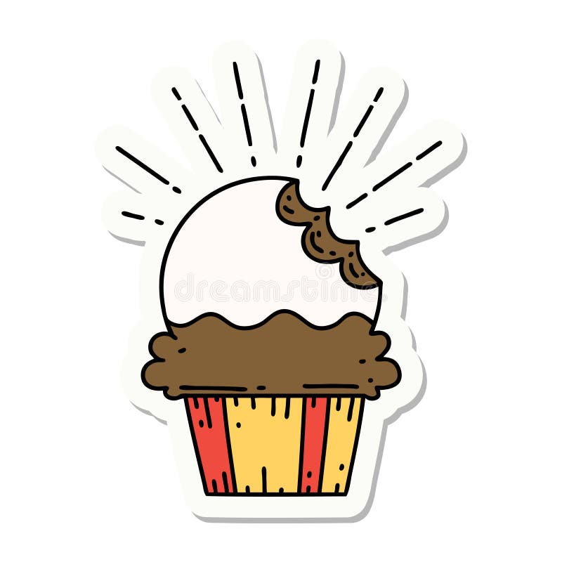Sticker of Tattoo Style Cupcake with Missing Bite Stock Vector ...