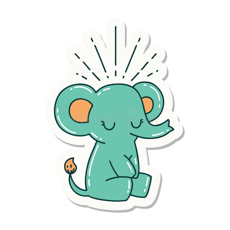 Sticker of Tattoo Style Cute Elephant Stock Vector - Illustration of ...