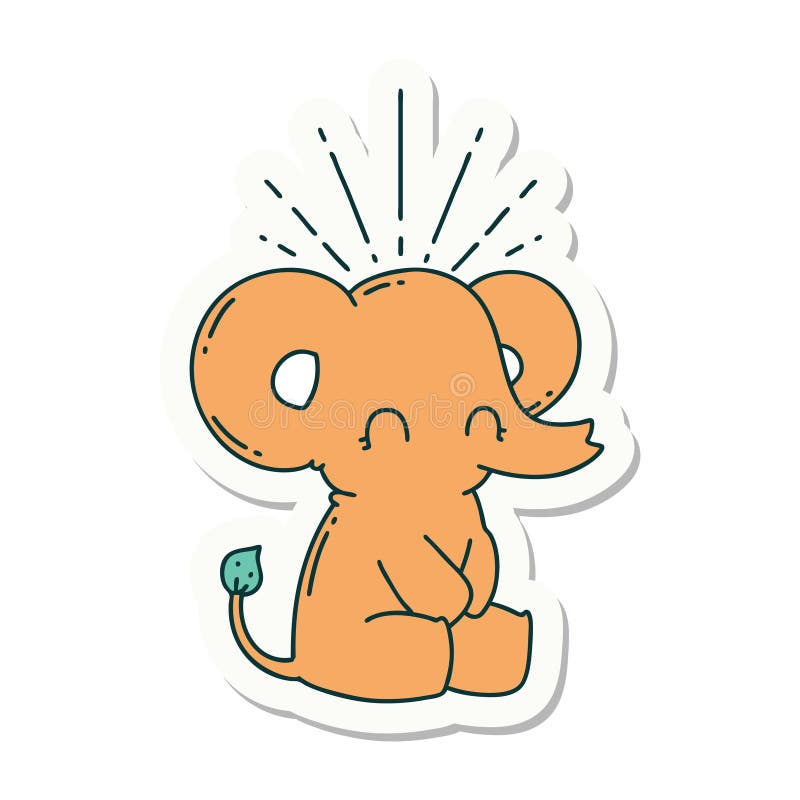 Sticker of Tattoo Style Cute Elephant Stock Vector - Illustration of ...