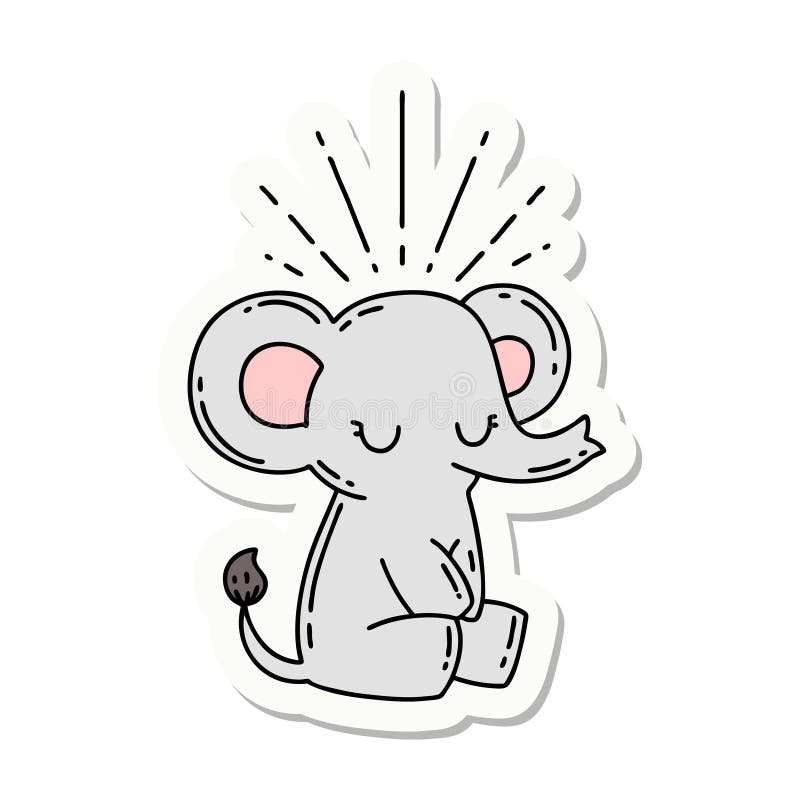 Sticker of Tattoo Style Cute Elephant Stock Vector - Illustration of ...