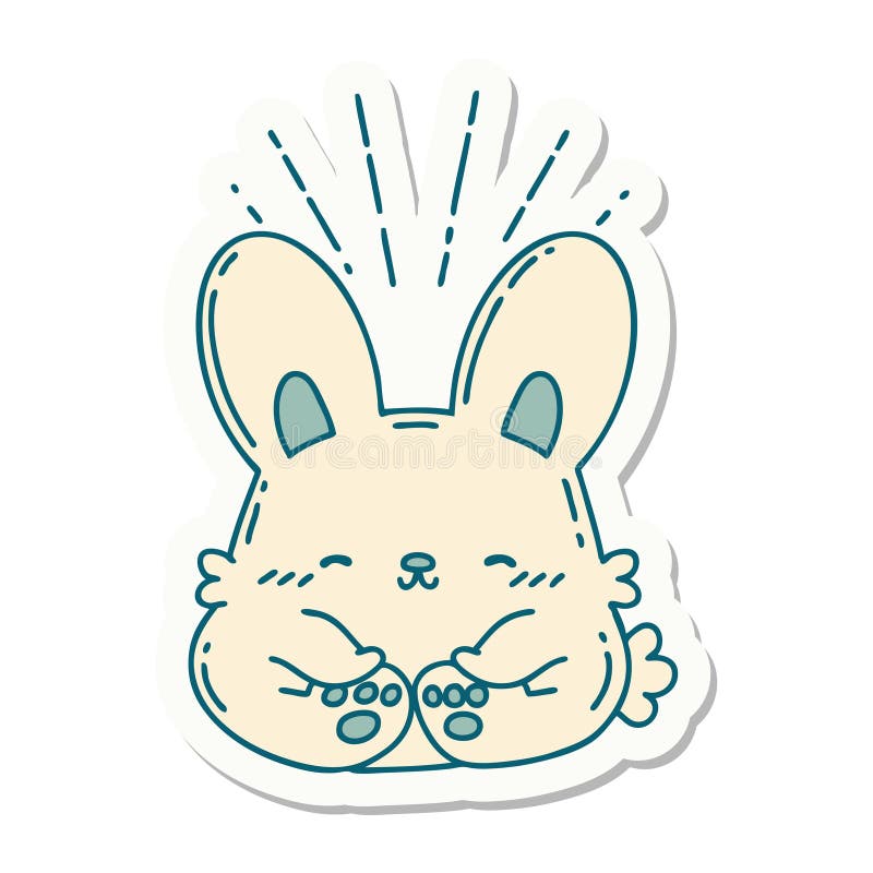 Sticker of Tattoo Style Happy Rabbit Stock Vector - Illustration of ...
