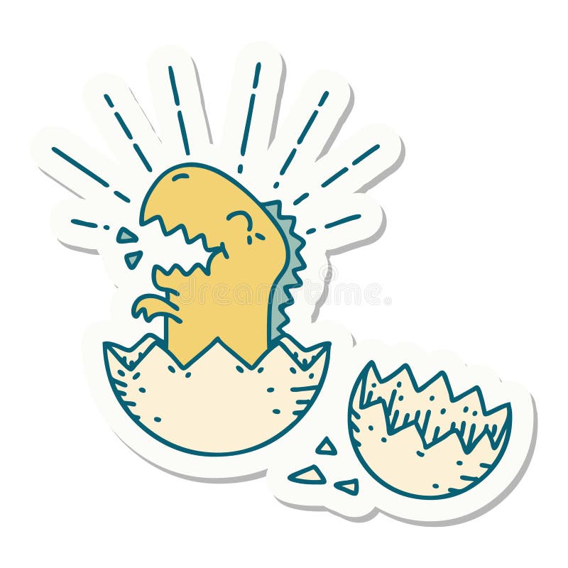 Sticker of Tattoo Style Hatching Dinosaur Stock Vector - Illustration ...