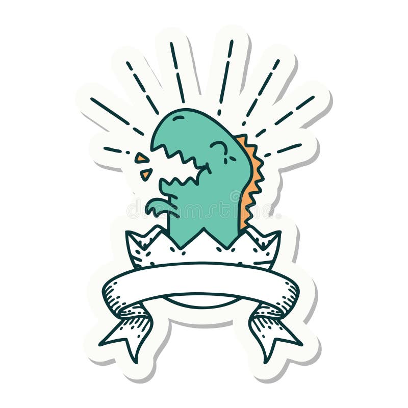 Sticker of Tattoo Style Hatching Dinosaur Stock Vector - Illustration ...