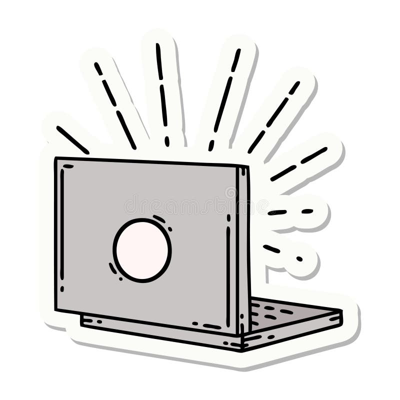 Sticker of Tattoo Style Laptop Computer Stock Vector - Illustration of ...