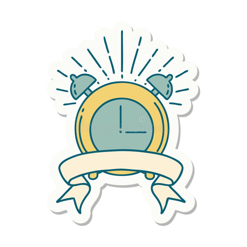 Sticker of Tattoo Style Ringing Alarm Clock Stock Vector - Illustration ...