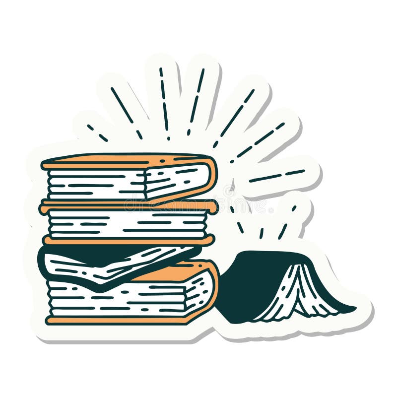 Sticker of Tattoo Style Stack of Books Stock Vector - Illustration of ...