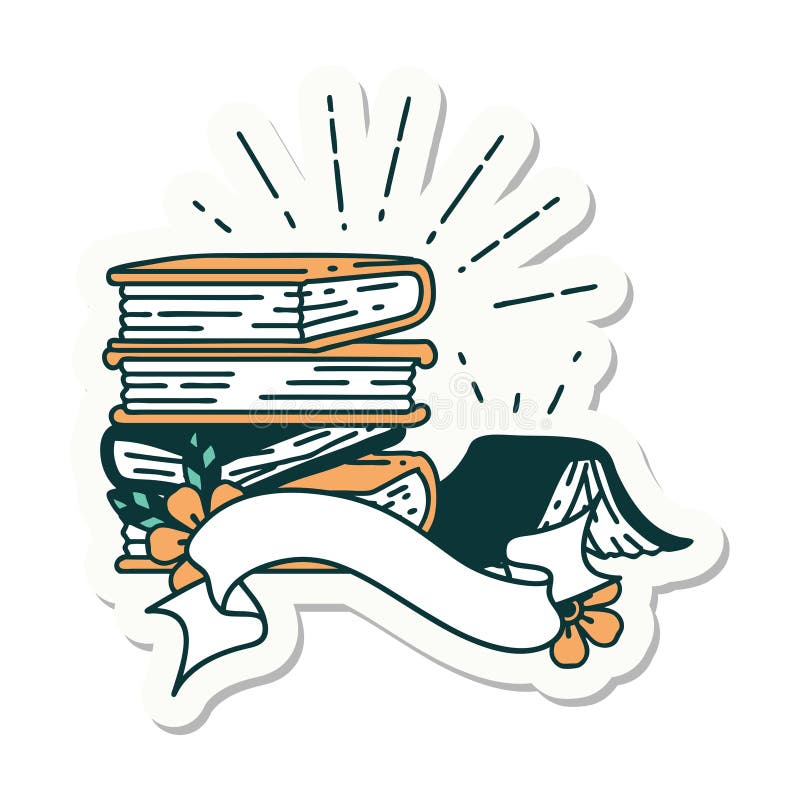 Sticker of Tattoo Style Stack of Books Stock Vector - Illustration of ...