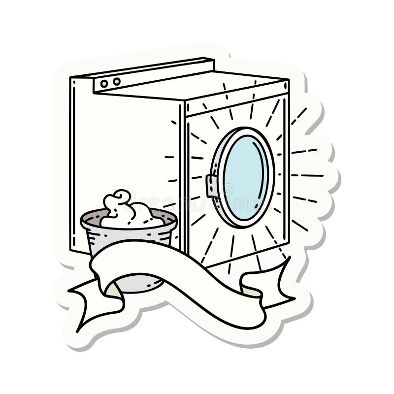 Sticker of Tattoo Style Washing Machine Stock Vector - Illustration of ...
