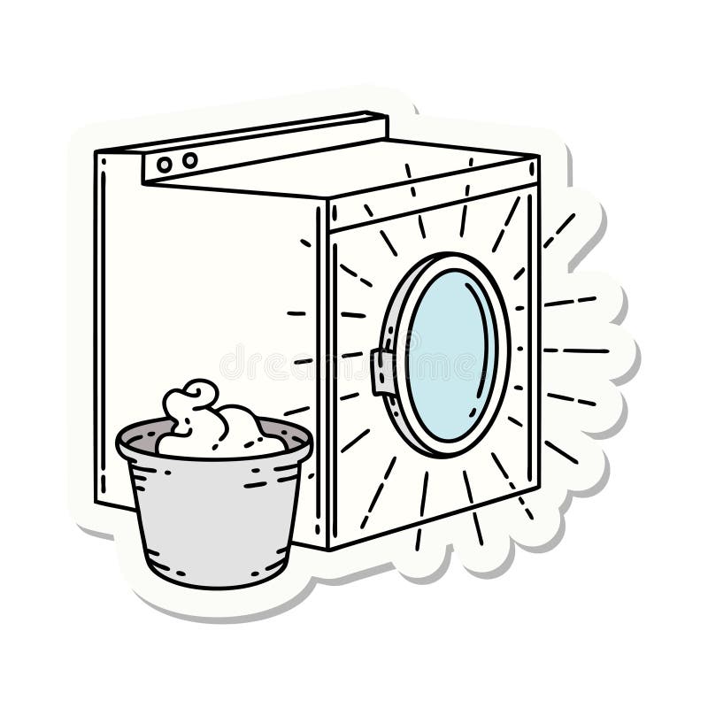 Sticker of Tattoo Style Washing Machine Stock Vector - Illustration of ...
