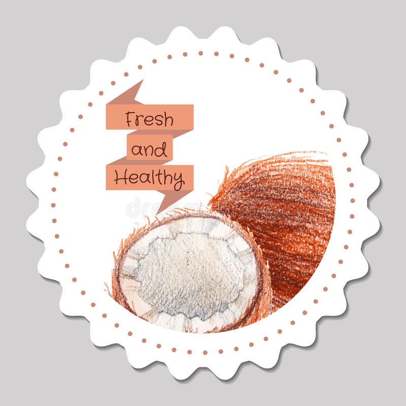 Sticker Template. Healthy and Fresh Coconut Stock Vector - Illustration ...