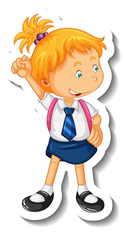 Sticker Template with a Student Girl in Standing Pose Isolated Stock ...