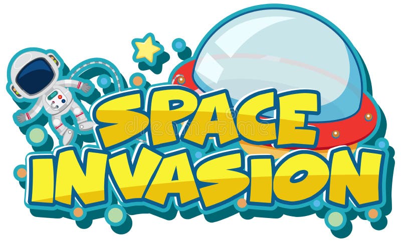 Sticker Template for Word Space Invasion with Astronaut and UFO Stock ...
